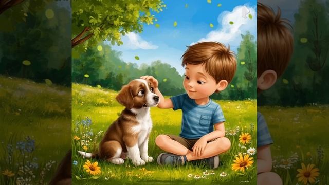 Мальчик с собакой. Короткое видео. Оживление картинки.