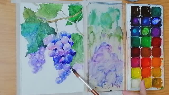 Просто и реалистично  Лёгкое рисование для начинающих  Веточка винограда  Акварель