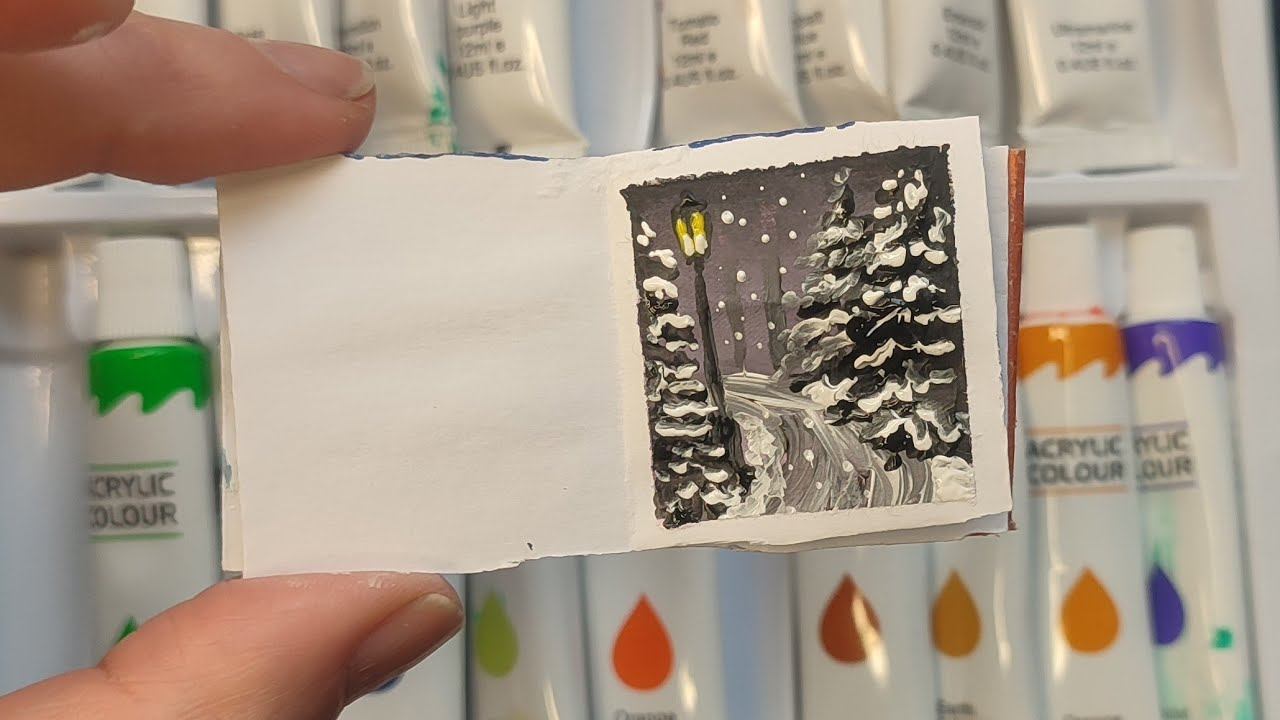 Лёгкий зимний рисунок. Зимний пейзаж акриловыми красками. ❄️