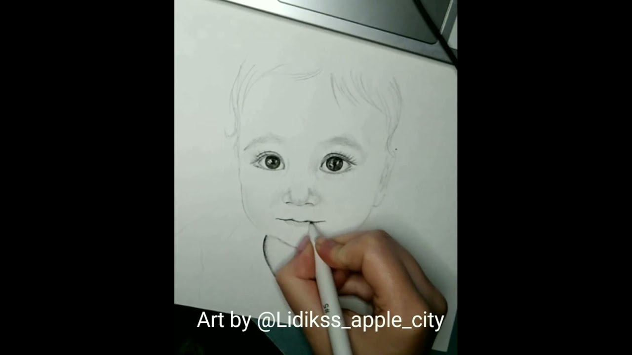 Портрет малыша. Рисую простым карандашом.
