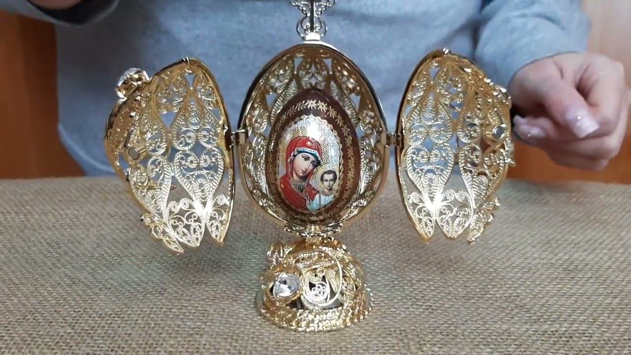 Пасхальное яйцо ажурное с иконой Казанская Божья матерь