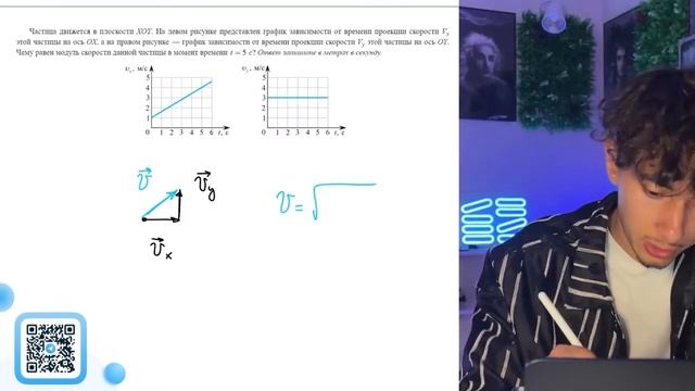 Частица движется в плоскости XOY. На левом рисунке представлен график зависимости от - №35497