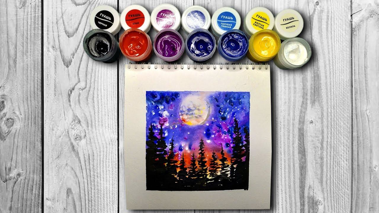 Лёгкий рисунок неба гуашью. #Lidikss_art