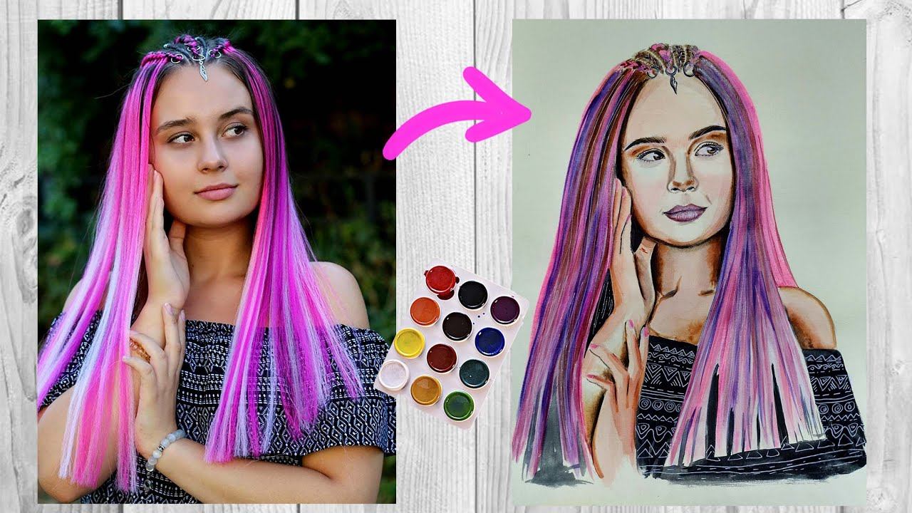 Портрет красивой девушки акварелью.