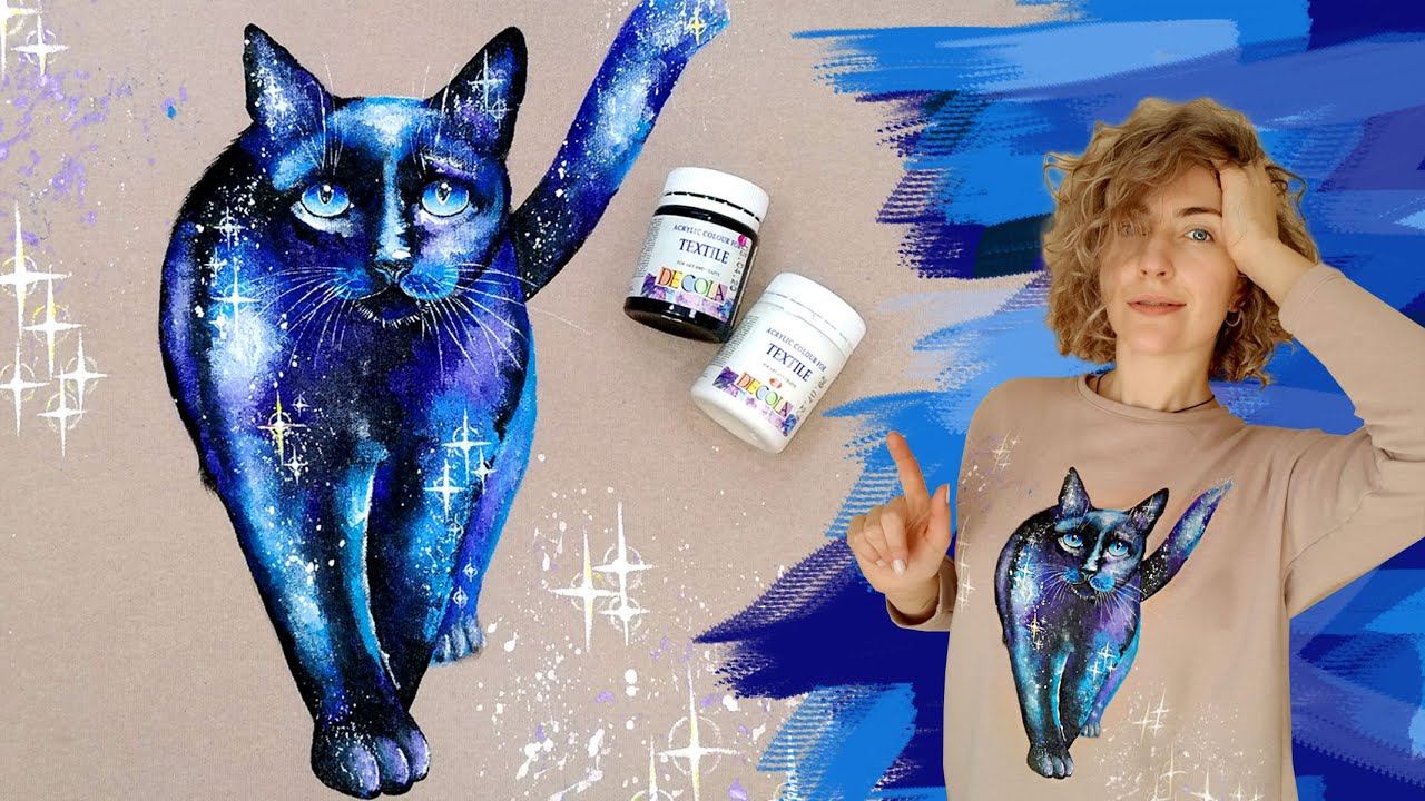 Рисуем космическую кошку. Как рисовать на одежде. Секреты рисования на одежде.