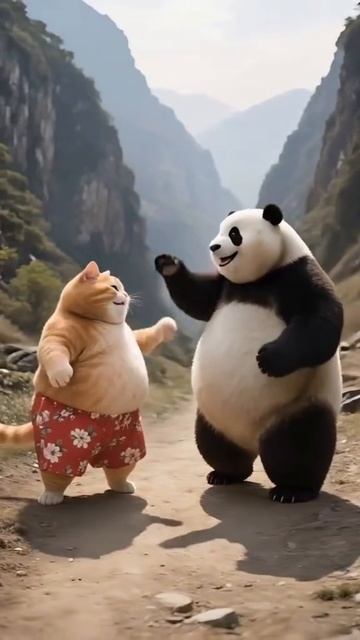 прикольный рыжий кот и медведь