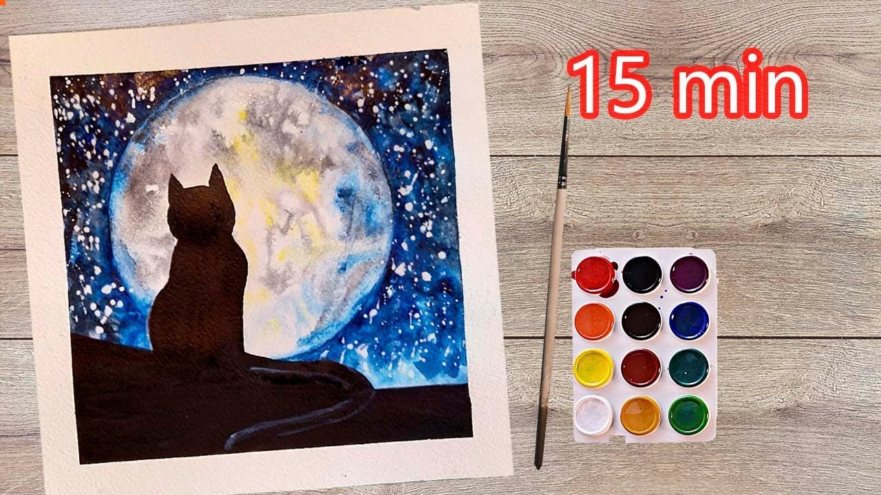 Лёгкий рисунок кота акварелью для начинающих. Рисунок для срисовки.