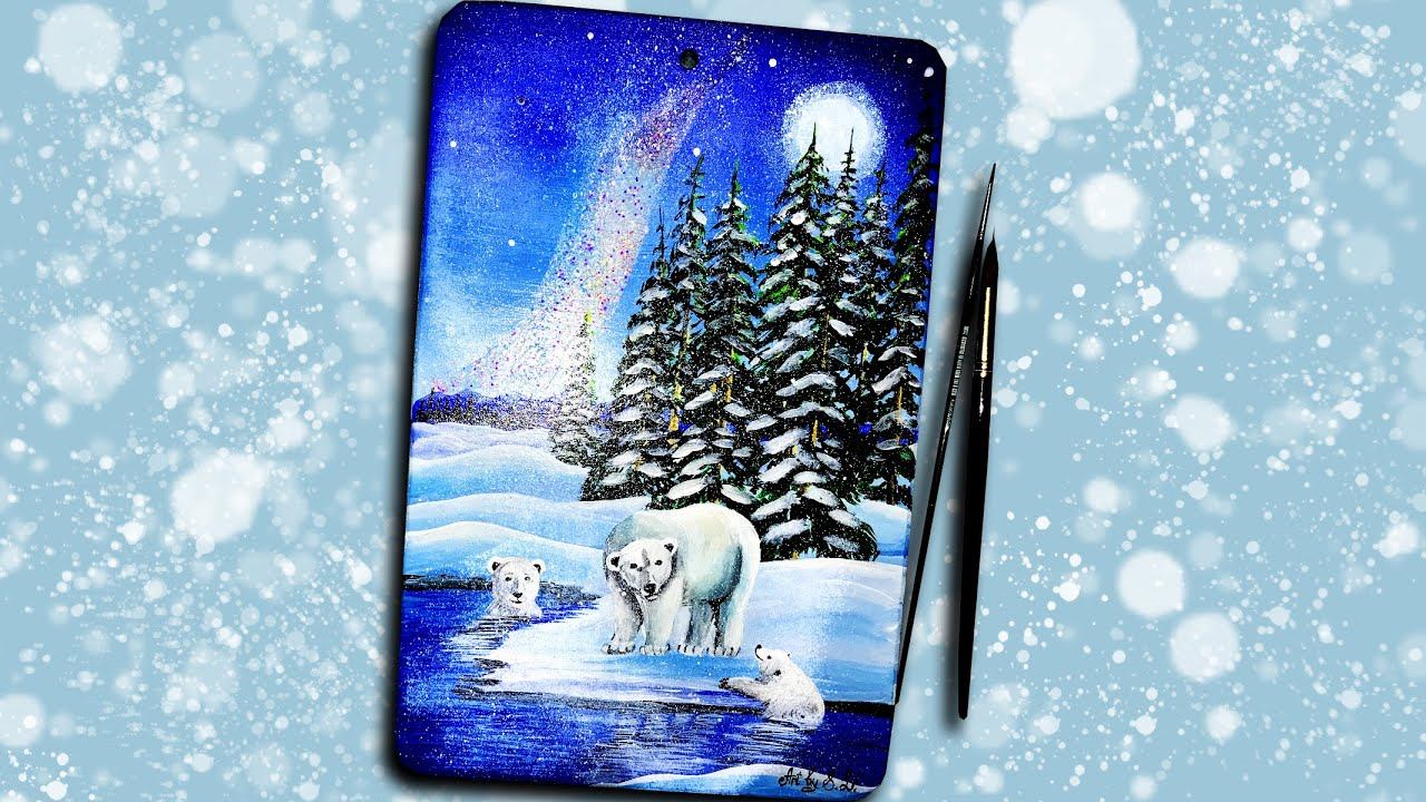 Рисунок белые медведи на разделочной доске 🤍🐻❄️❄️ Мастер класс