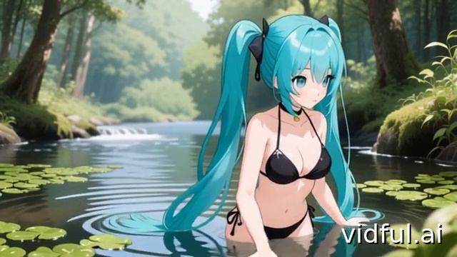 Купание девушки в реке