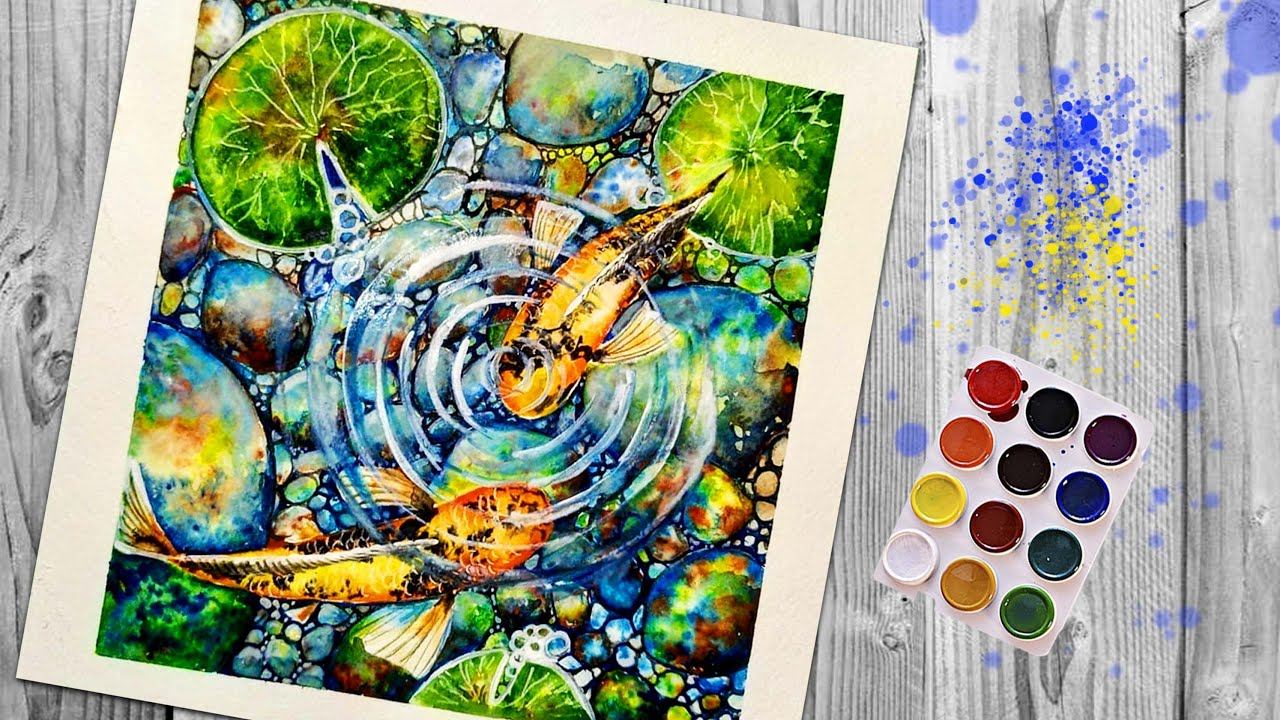 Рисунок рыбок акварельными красками | Карпы Кои рисунок| 🎨🎏
