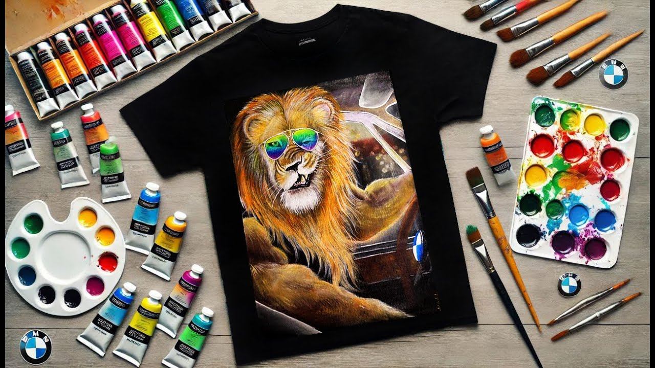 Акриловая роспись футболки: рисуем льва — от эскиза до готового шедевра.