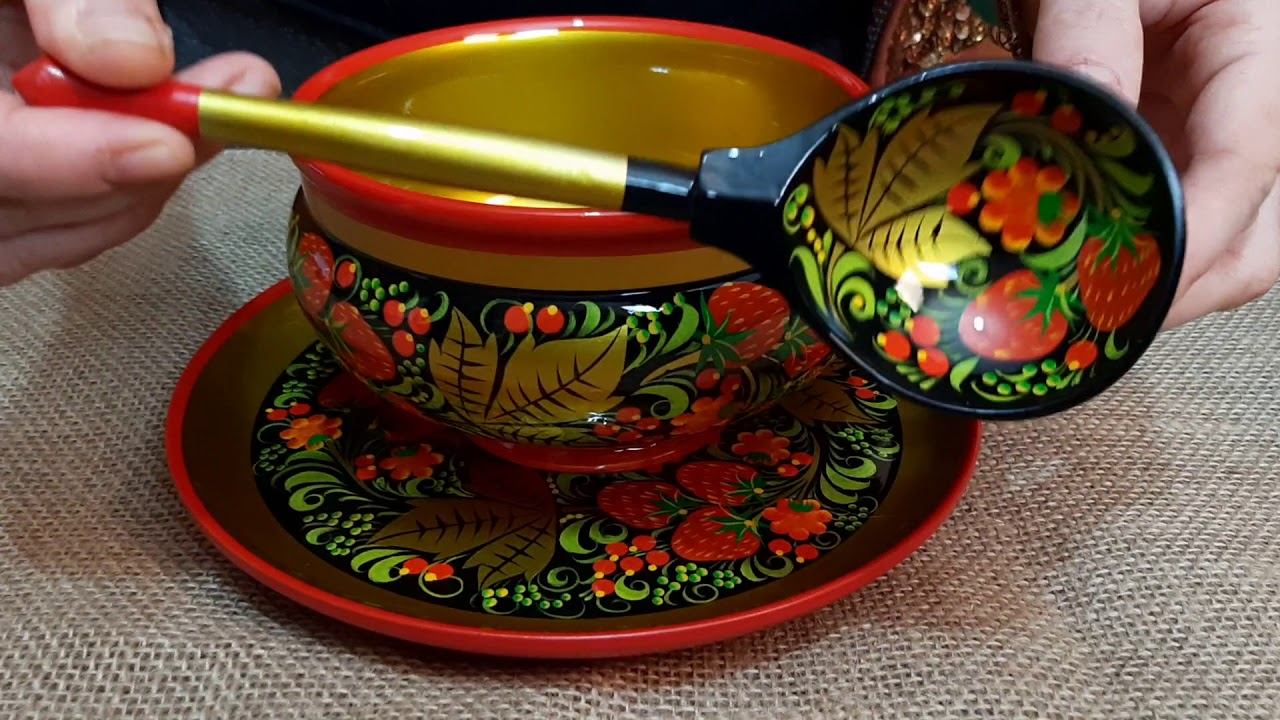 Хохлома посуда - Суповой набор | Суповой набор с ложкой из Хохломы