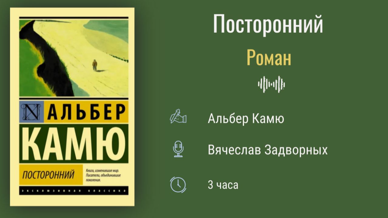 "Посторонний". А. Камю, читает Вячеслав Задворных