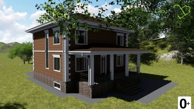 Проект двухэтажного дома с цокольным этажом D-027