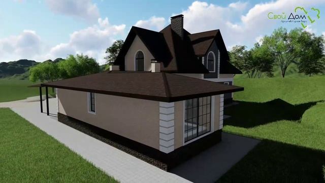 Проект дома с баней и бассейном F-008