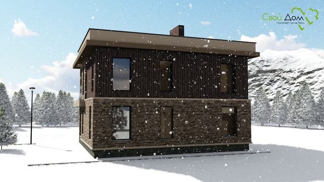 Проект дома 2 этажа с плоской крышей B-029