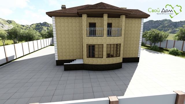 Проект двухэтажного дома с балконом и гаражом F-070