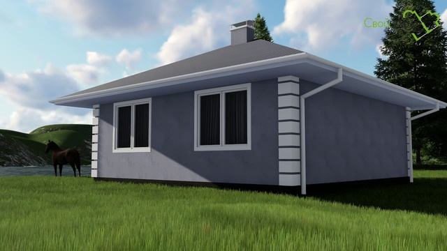 Проект одноэтажного каркасного дома A-002