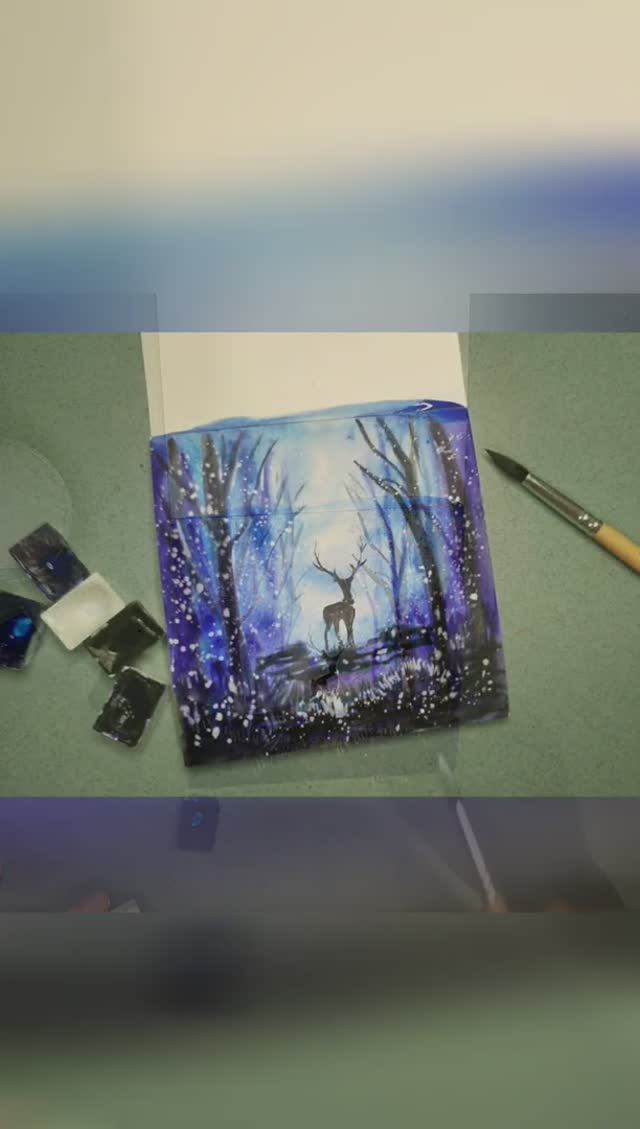 Сказочный рисунок | Олень в лесу акварелью | 🦌❄️