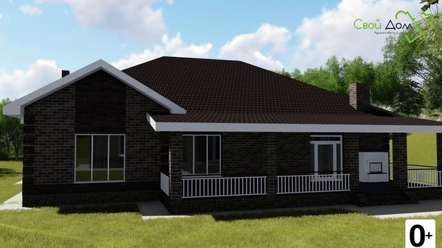 Проект одноэтажного дома с навесом F-012