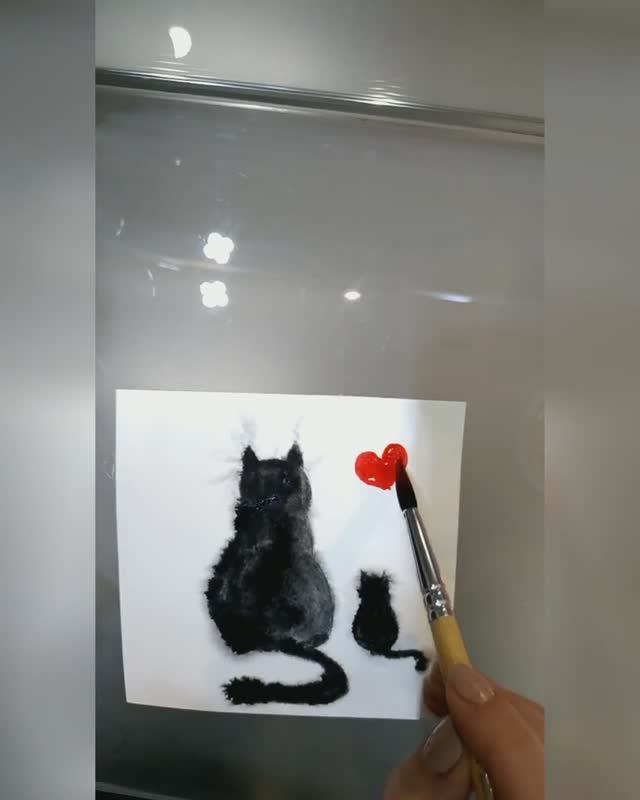 Котики за 1 минуту.  Самая лёгкая открытка акварелью.
