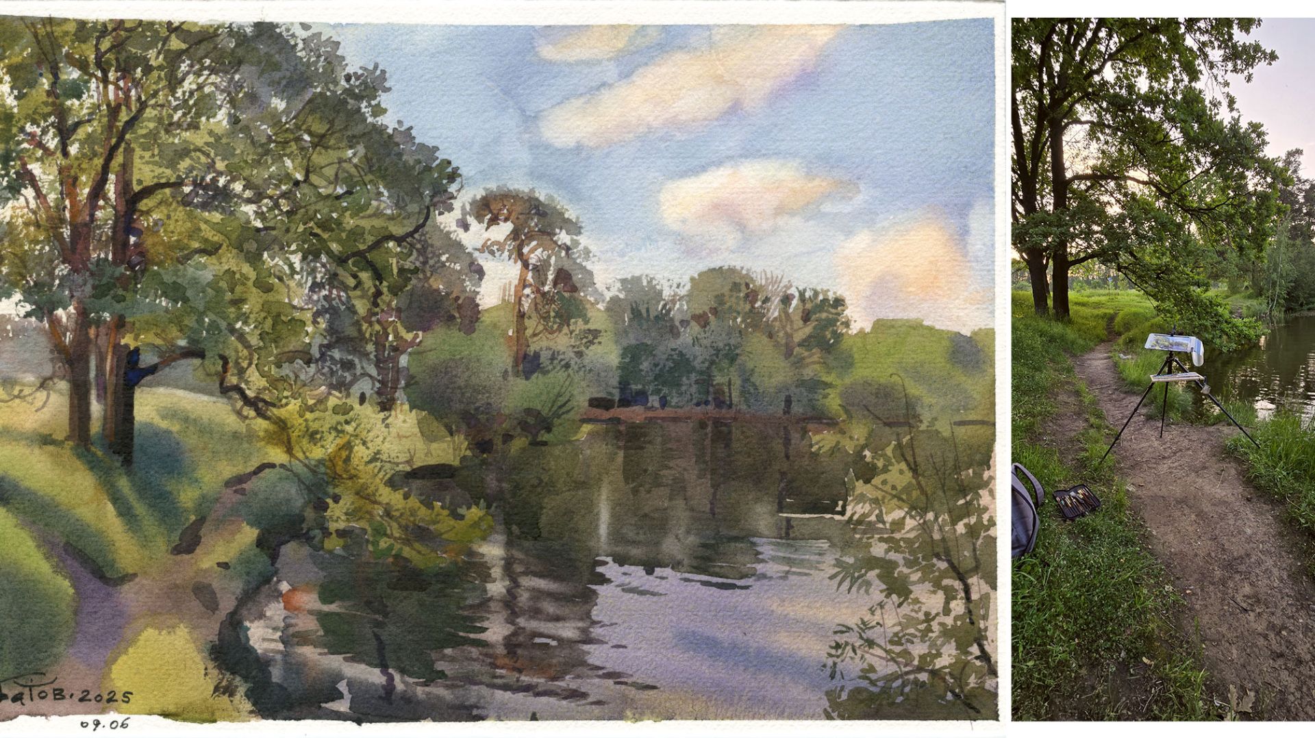 20250609 Пруд усадьбы Узкое. Пленэр Акварель