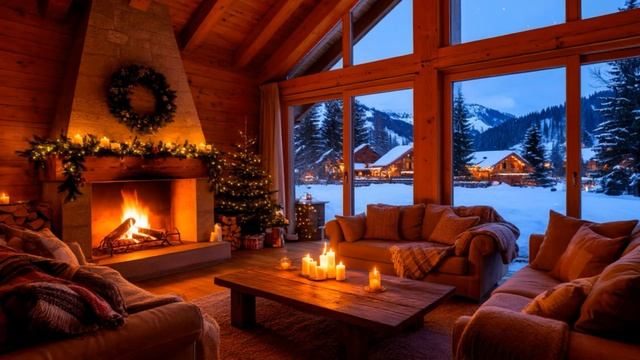 Тихая зимняя ночь | Снег за окном, камин в доме | Атмосферное видео