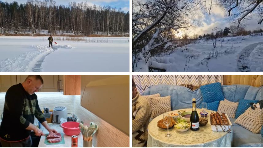 ХЛОПЦЫ ПОКИДАЛИ СНЕЖКУ,ЮРА ЗАМАРИНОВАЛ МЯСО,А ВЕЧЕРОМ ПОЖАРИЛИ ШАШЛЫК.