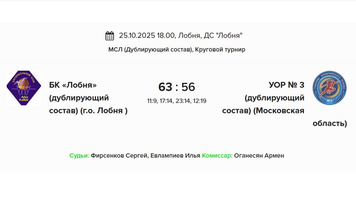 ЛОБНЯ - ХИМКИ  63:56  25.10.2025 МСЛ (ЛОБНЯ)