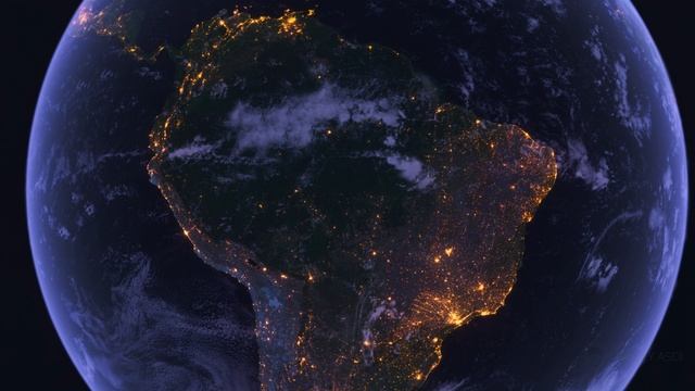 Бесплатное видео футаж, Южная Америка. Вид из Космоса с Орбиты. Ночной Глобус