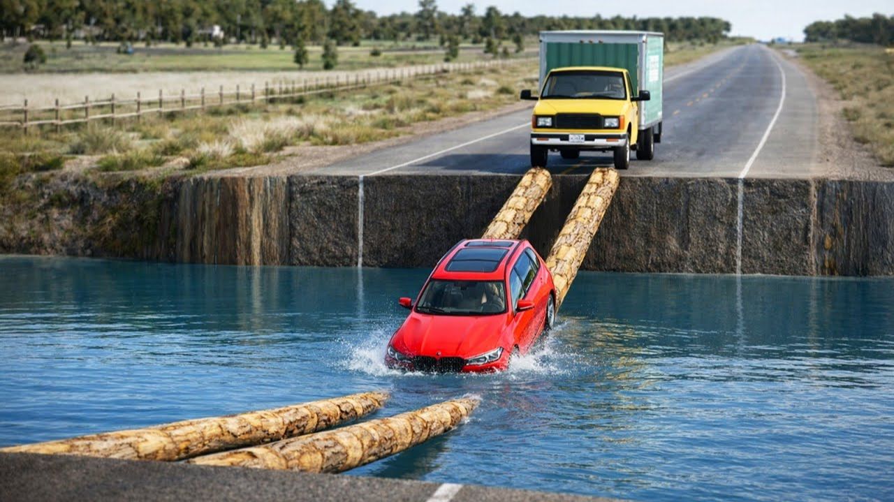 МАШИНКИ ВИДЕО ПРО МАШИНКИ СИМУЛЯТОР КРАШ-ТЕСТА ПЕРЕЕЗЖАЕМ ВОДУ ПО БРЕВНАМ ИГРУШКИ МАШИНКИ