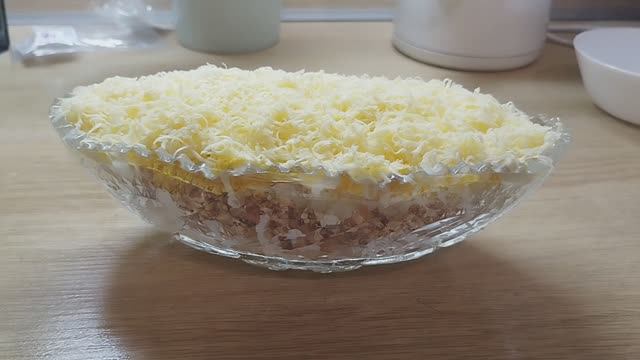 Мимоза.Классический рецепт.Без картофеля и моркови.