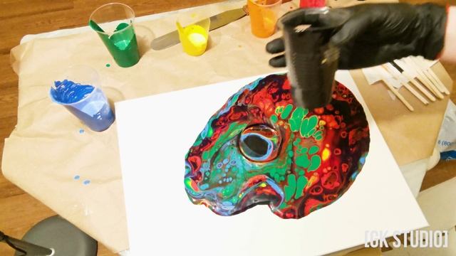 Acrylic pouring with open cup Рисование акрилом со стаканом