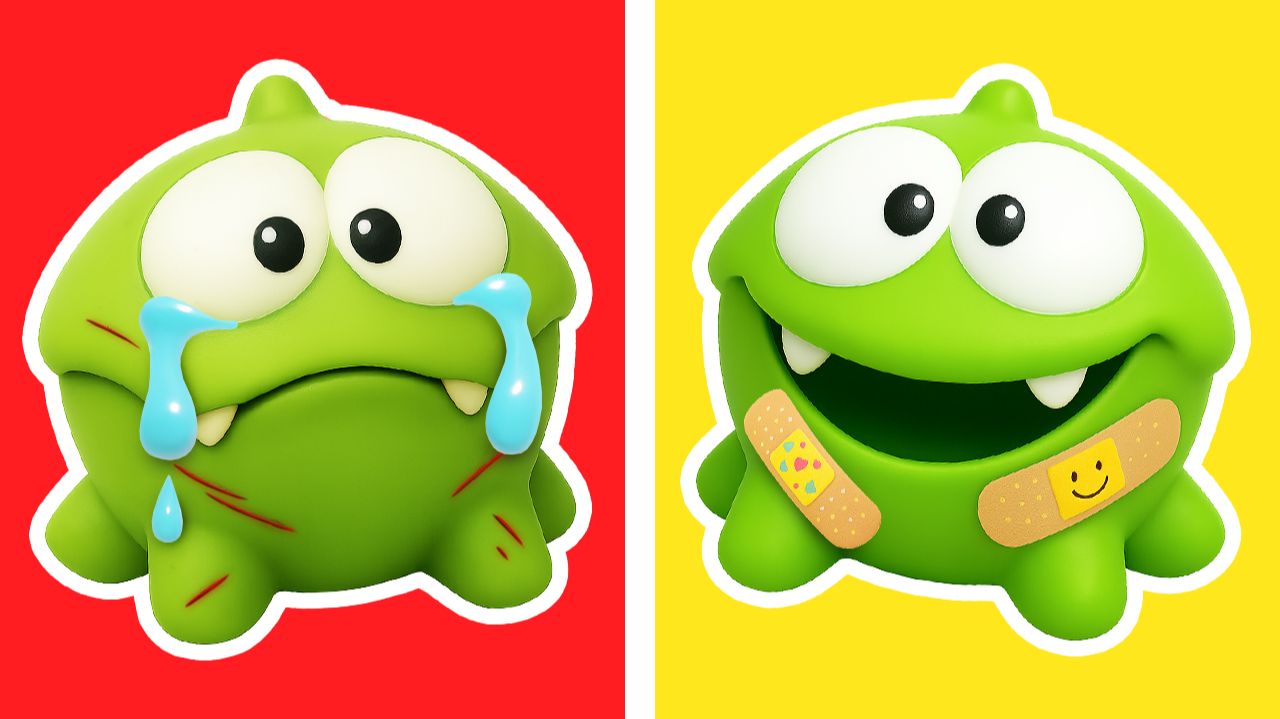 Ам Ням сильно упал! Как мы ему поможем? Пластырь и мороженое! 🩹🍦