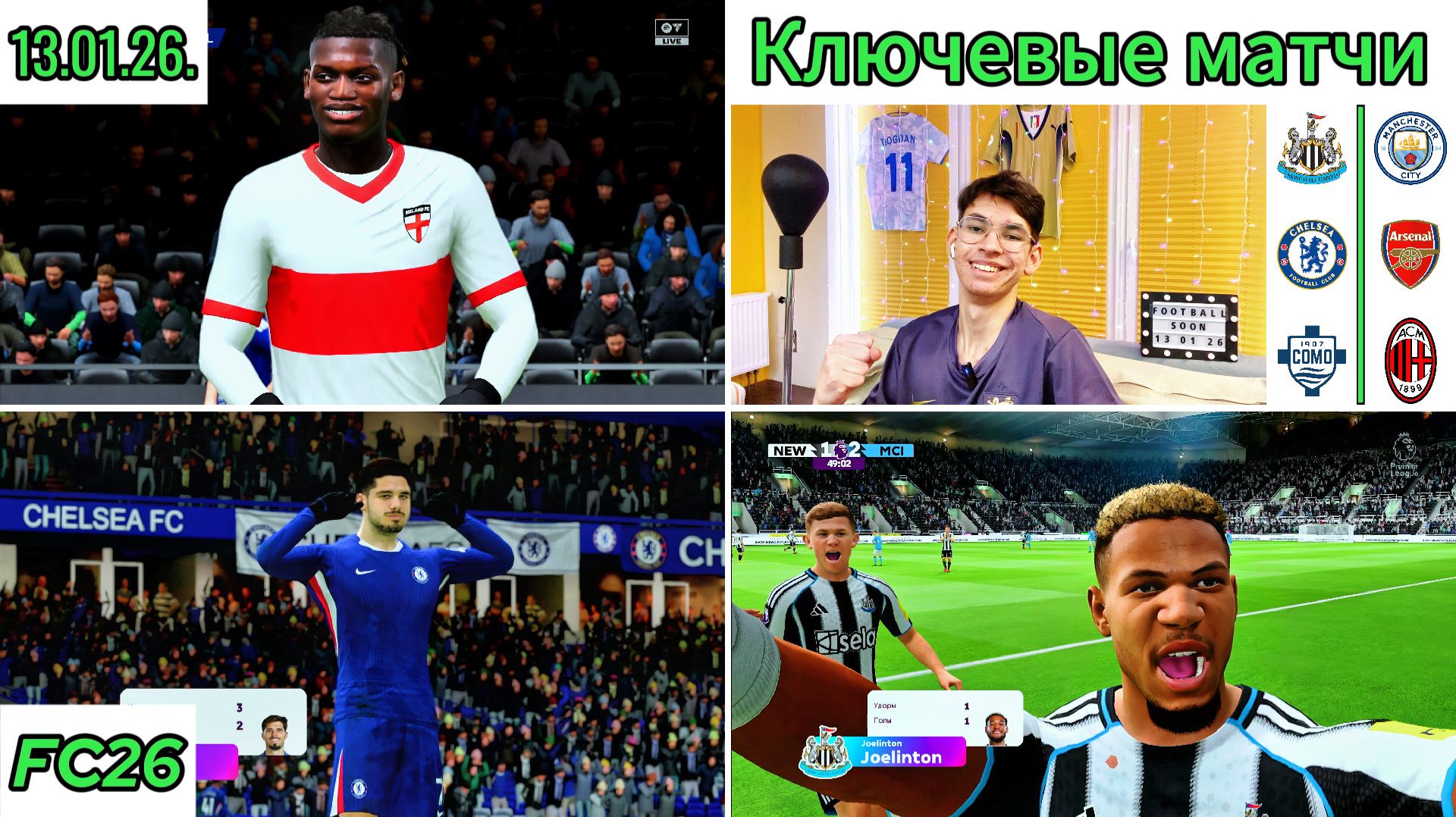 Милан, Арсенал, Манчестер Сити, Челси, Комо и Ньюкасл. Ключевые матчи недели (13.01.26) FC26
