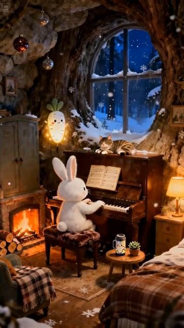 Зайчик играет на пианино