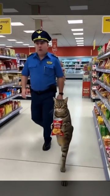 кот бежит от охраника