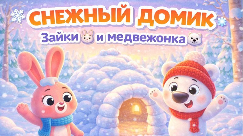 ПЕСЕНКА  Мила — розовая зайка и Топа — белый медвежонок строят снежный домик ❄️ | Мультик для детей