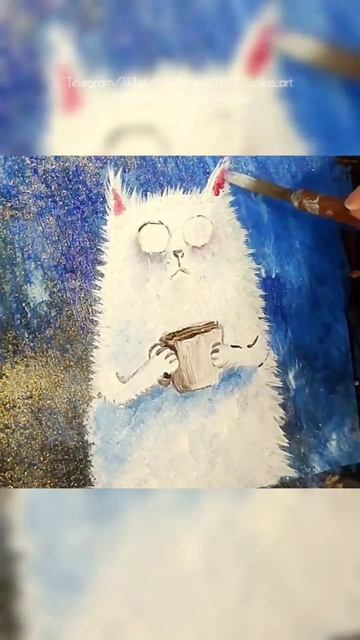 Котик с кофе нарисованная открытка  ☕