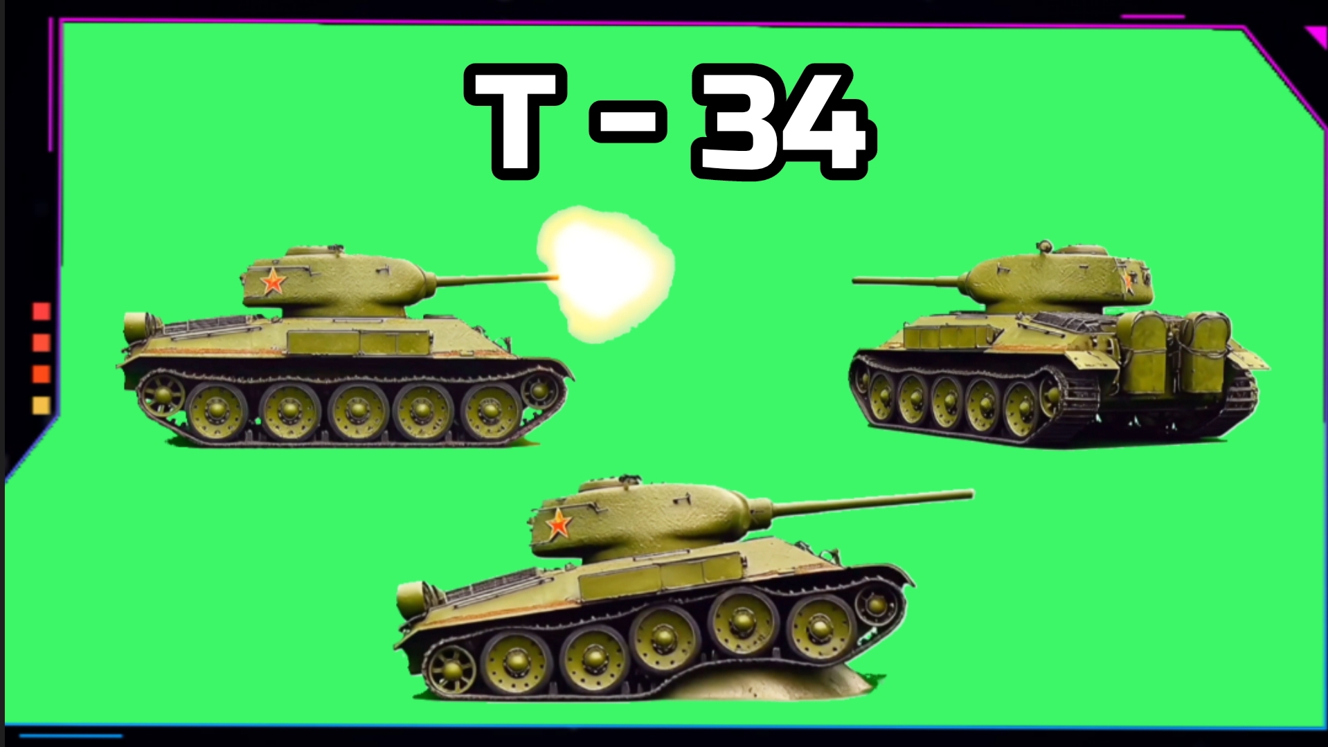 Анимация ТАНК Т 34 на зелёном экране. Хромакей футаж GREEN SCREEN.