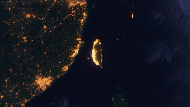 Бесплатное видео футаж, Планета Земля Ночью. Тайвань, Азия. Вид из Космоса с Орбиты. Ночной Глобус
