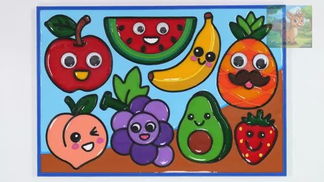 Фруктовые эмодзи, раскраски с яблочным желе и рисование для детей, малышей-раскрашивание фруктов, ба