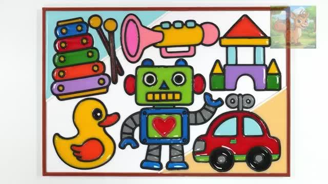 Роботы, детские игрушки, желейные раскраски и рисование-рисуем и раскрашиваем игрушки