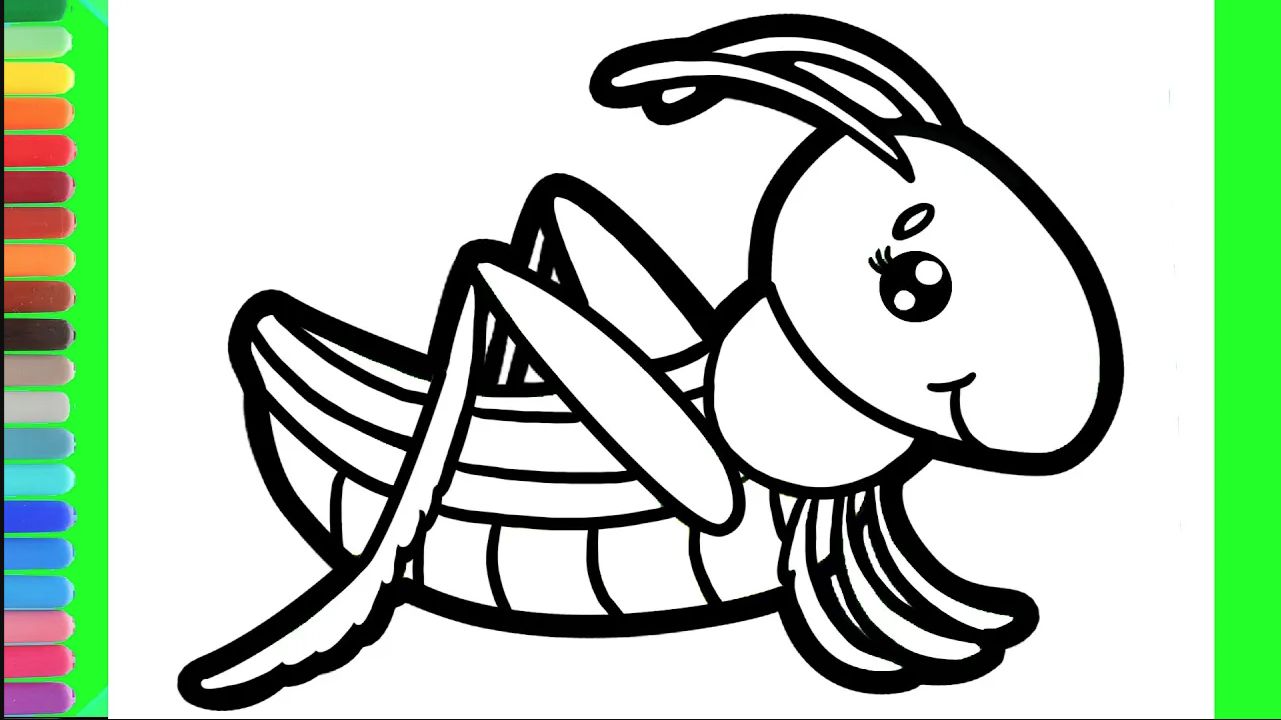 Мультик - раскраска для детей КУЗНЕЧИК. Учимся как рисовать КУЗНЕЧИКА