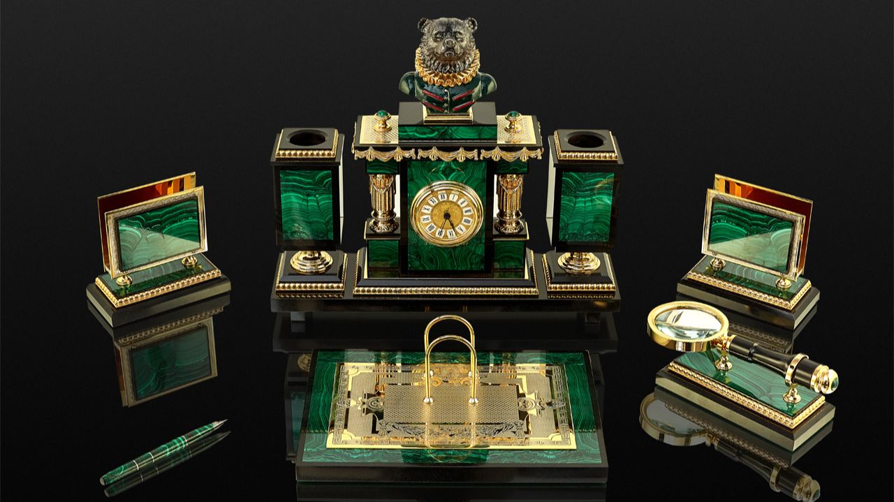 Настольный набор руководителя из малахита «Медведев»