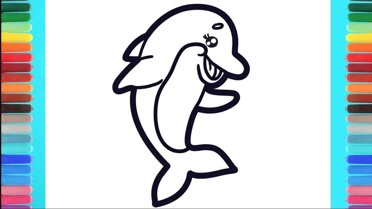 Мультик - раскраска для детей ДЕЛЬФИН. Учимся как рисовать ДЕЛЬФИНА вместе с детьми