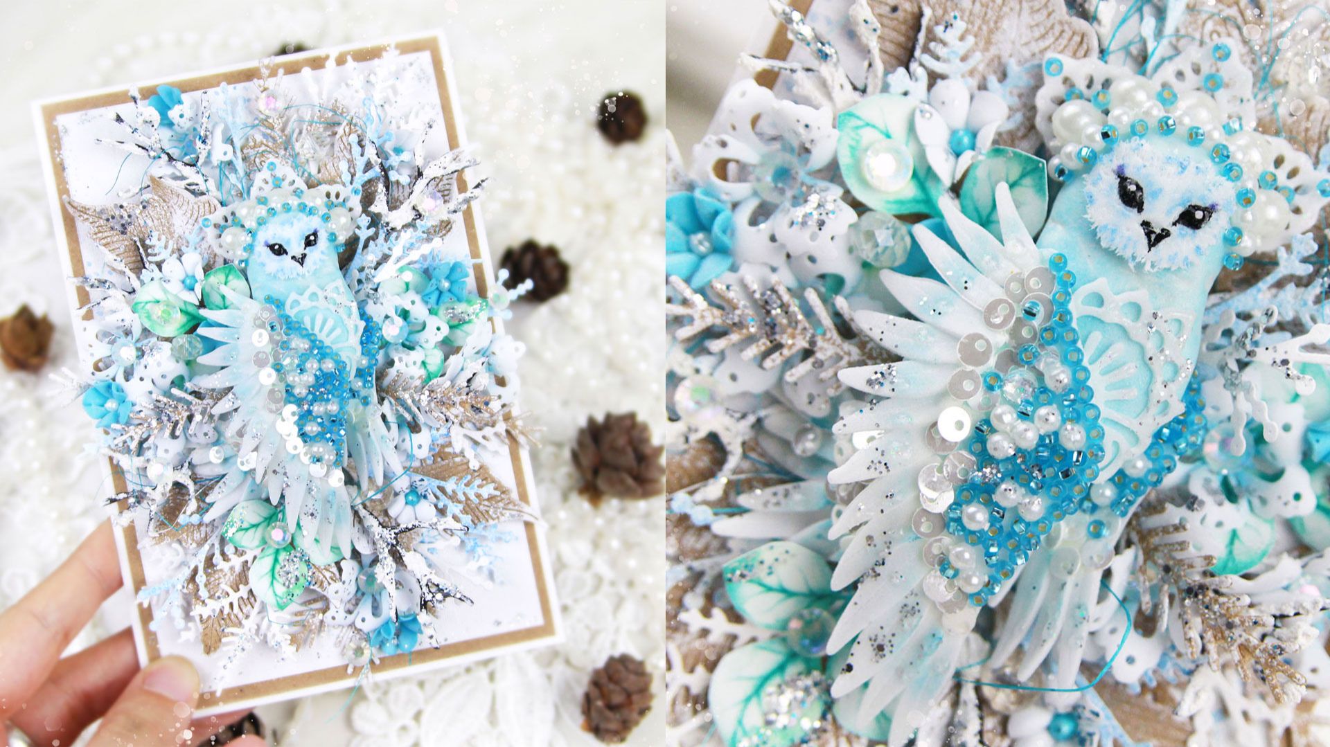 ИДЕЯ сказочной открытки с зимней совушкой ✨Бумажная открытка с декором из фоамирана