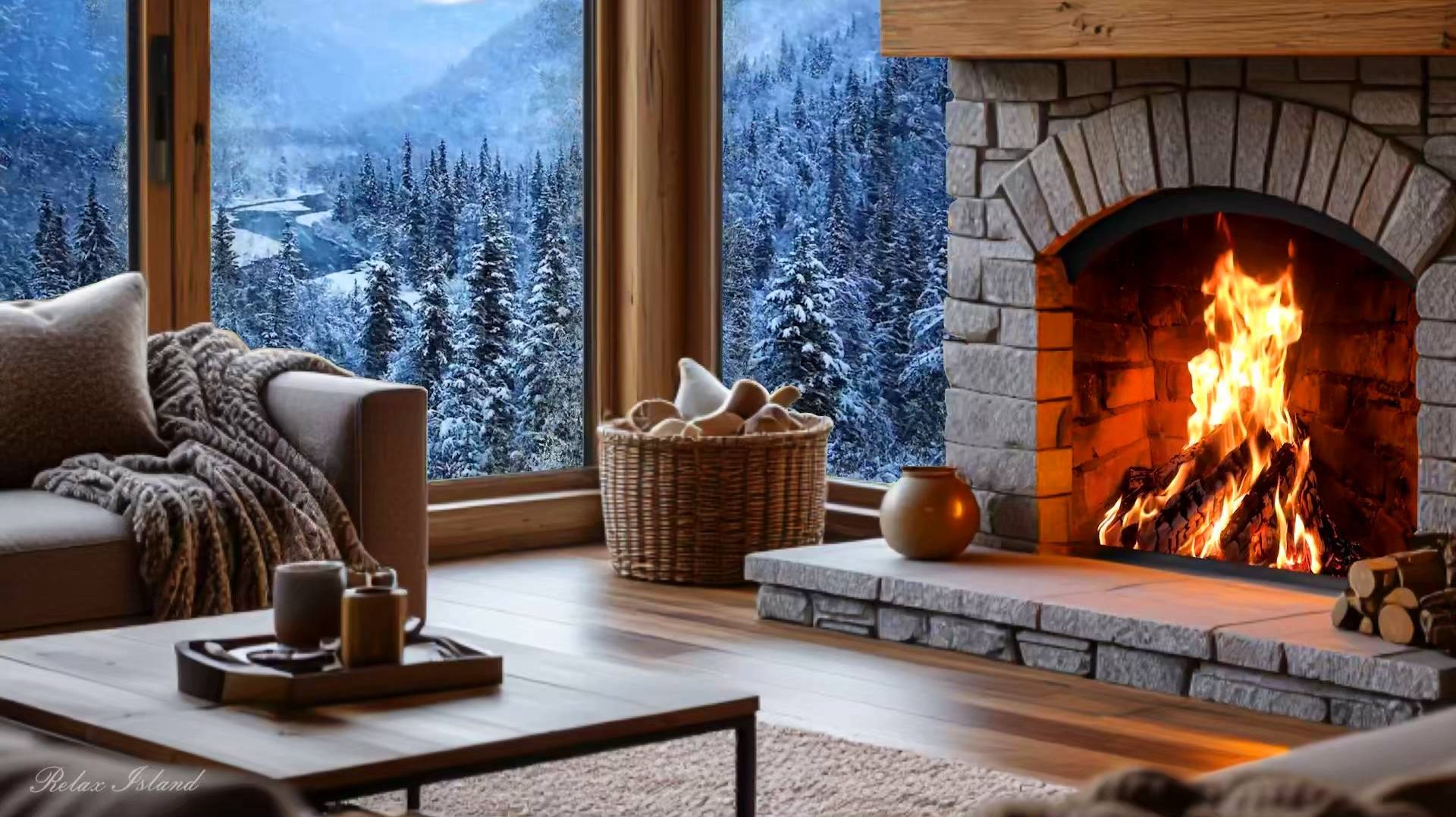 Зима.Звуки камина, метели, пурги и вьюги.