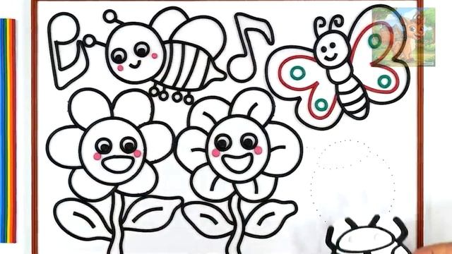 Цветы, божья коровка, желейная раскраска и рисование для детей и малышей ясельного возраста