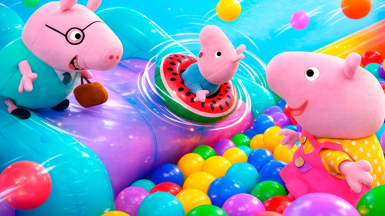 Свинка Пеппа и Джордж катаются с горки в бассейн с шариками!